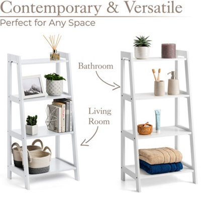White Ladder Shelf Wooden 4 Tier Storage Unit Display Stand Bathroom ...