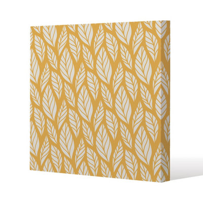 WHITE LEAF PATTERN ON ORANGE (CANVAS PRINT) / 101 X 101 X 4CM