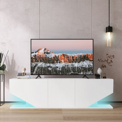 White LED TV Cabinet with Storage and Remote Control