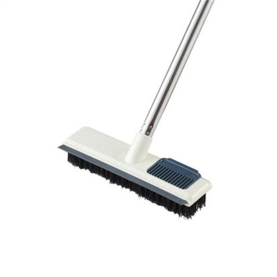 white Long Floor Scrubbing Brush Long Handle Pole 2 in 1 Stiff Bristle ...