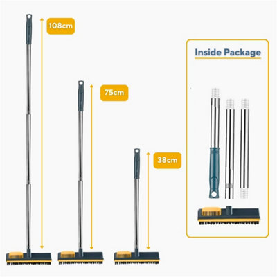 white Long Floor Scrubbing Brush Long Handle Pole 2 in 1 Stiff Bristle ...