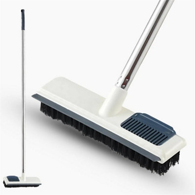white Long Floor Scrubbing Brush Long Handle Pole 2 in 1 Stiff Bristle ...