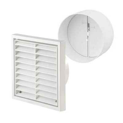 White Louvre Square Extractor Air Vent & Back Draught Shutter 4 Inch ...