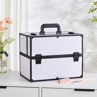 White Makeup Box Professional Cosmetic Organizer Aluminum Storage Box ...