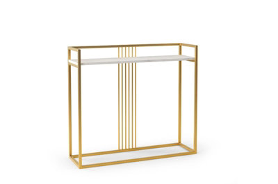 White Marble Effect Polish Console Table with Golden Frame