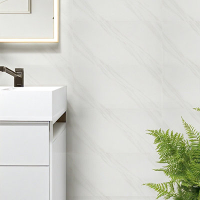 White Marble Effect Self Adhesive PVC Wall Sticker Set Kitchen ...