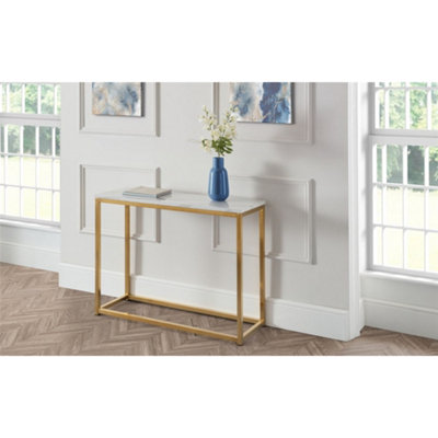 White Marble Top Console Table with Gold Framing