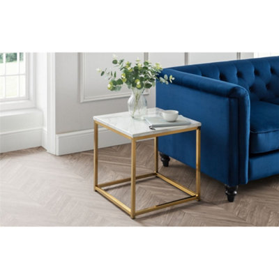 White Marble Top Lamp Table with Gold Framing