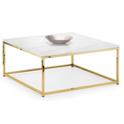 White Marble Top Square Coffee Table with Gold Framing