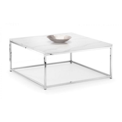 White Marble Top Square Coffee Table with Silver Framing