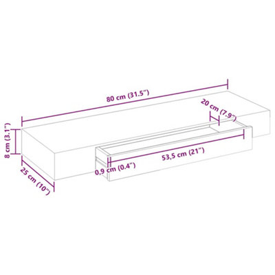 White Mdf Floating Wall Display Shelf 1 Drawer Book/dvd Storage