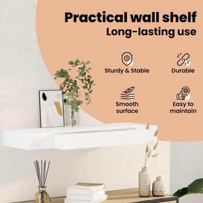 White Mdf Floating Wall Display Shelf 1 Drawer Book/dvd Storage