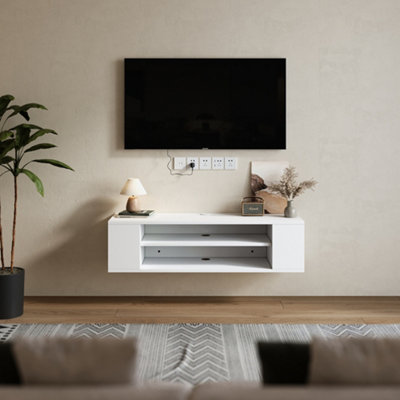 White MDF Framed Sideboard TV Stand TV Unit with Easy Cable Access H ...