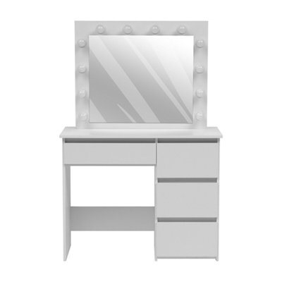 White MDF Hollywood Dressing Table with Large Lighted Mirror