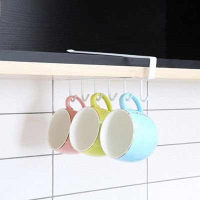 White Metal 6 Hooks Rail Cup Hook Rack Hanging Holder Under Cabinet Closet