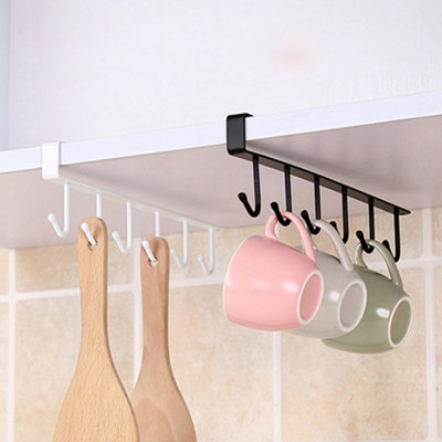 White Metal 6 Hooks Rail Cup Hook Rack Hanging Holder Under Cabinet Closet