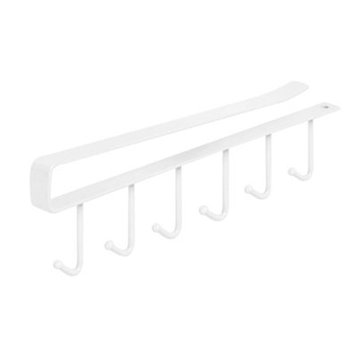 White Metal 6 Hooks Rail Cup Hook Rack Hanging Holder Under Cabinet Closet