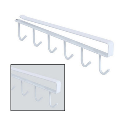 White Metal 6 Hooks Rail Cup Hook Rack Hanging Holder Under Cabinet Closet