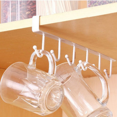 White Metal 6 Hooks Rail Cup Hook Rack Hanging Holder Under Cabinet Closet