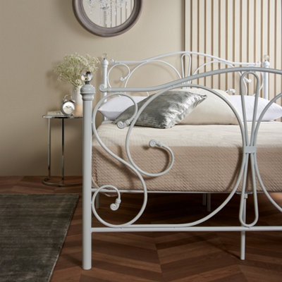 White Metal Bed Frame King Size Crystal Bed
