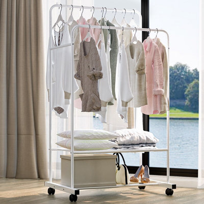 White Metal Heavy Duty Clothes Rail Clothes Rack and Storage Shelf with ...