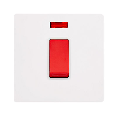 White Metal Screwless Plate 1 Gang Size 45A Switch With Neon - White ...