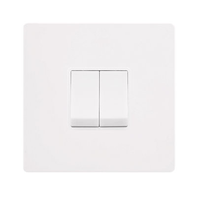 White Metal Screwless Plate 10A 2 Gang 2 Way Light Switch - White Trim ...