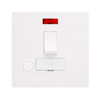 White Metal Screwless Plate 13A Fused Connection Unit Switched With ...