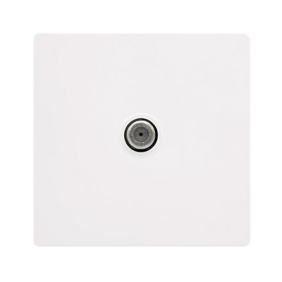 White Metal Screwless Plate Satellite Socket 1 Gang - White Trim - SE Home