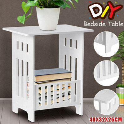 WHITE MODERN BEDSIDE / SIDE TABLE WITH STORAGE SHELF COMPACT & EASY ...