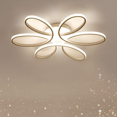 White Modern Curved Linear Acrylic Flush Mount Integrated LED Ceiling ...