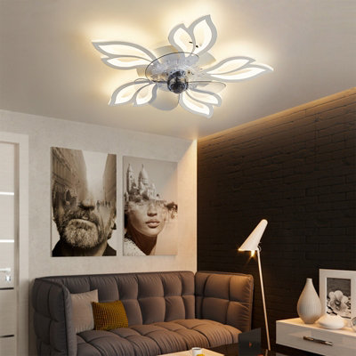 White Modern Flower Shape Ceiling Fan with Light with Remote Control ...