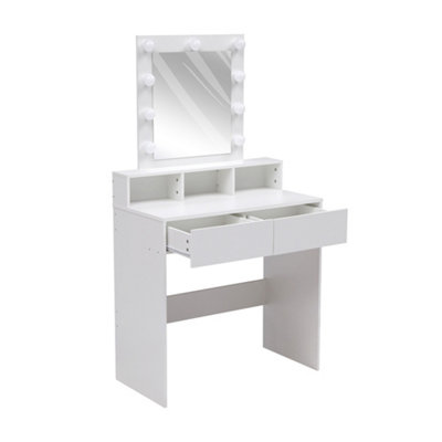White Modern Makeup Desk Set with LED Light Mirror and 2 Drawers