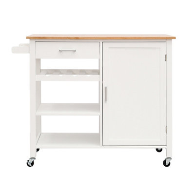 White Modern Rolling Kitchen Island Trolley with Drawer and Wheels