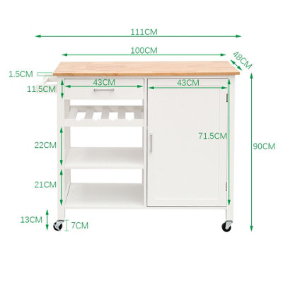 White Modern Rolling Kitchen Island Trolley with Drawer and Wheels