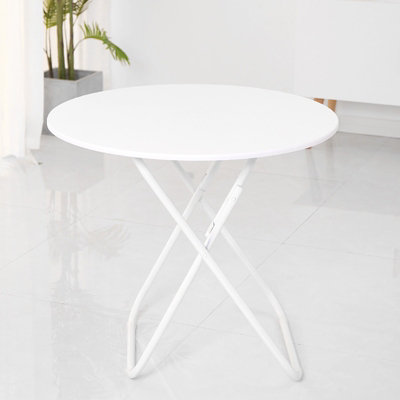White Modern Round Waterproof Folding Dining Table 80cm W x 80cm D x ...