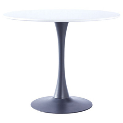 White Modern Round Wooden Dining Table Coffee Table with Metallic Base ...
