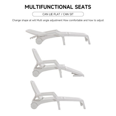 White Outdoor Foldable Sun Lounger with Adjustable Back Plastic ...
