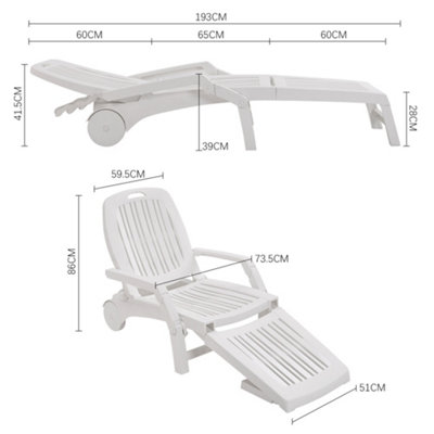White Outdoor Foldable Sun Lounger with Adjustable Back Plastic ...
