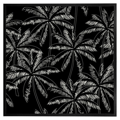 White palm trees on black (Picutre Frame) / 12x12" / Oak | DIY at B&Q
