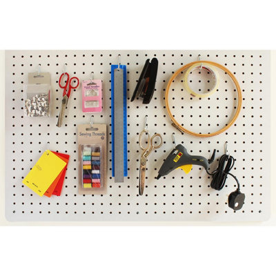 White Pegboard with 12 Hooks - Wall Mounted Tool or Accessories Storage ...