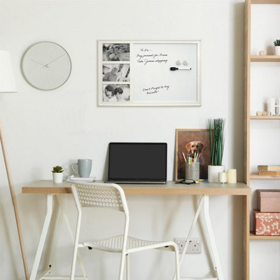 White Photo Frame Magnetic Dry Erase Board Wall Mounted Whiteboard with Integrated Picture Frames H38 x