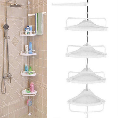white plastic 4 Tier Non Rust Telescopic Bathroom Corner Shelf Rack ...