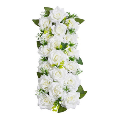 White Plastic Artificial Wedding Rose Flower Row Outdoor/Indoor