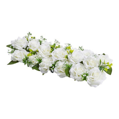 White Plastic Artificial Wedding Rose Flower Row Outdoor/Indoor