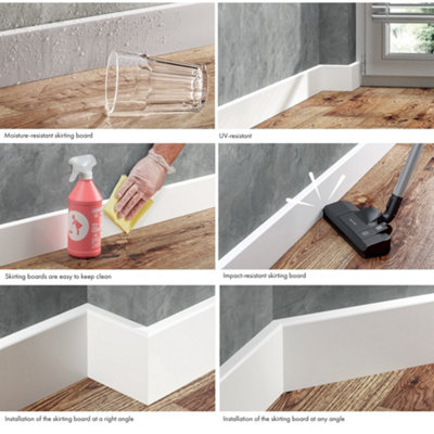 White Plastic Skirting Board PVC - Status Line Water Resistant Skirting ...