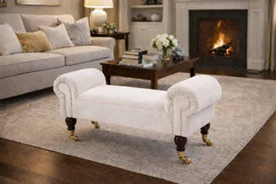 White Plush Chaise Lounge With Beading