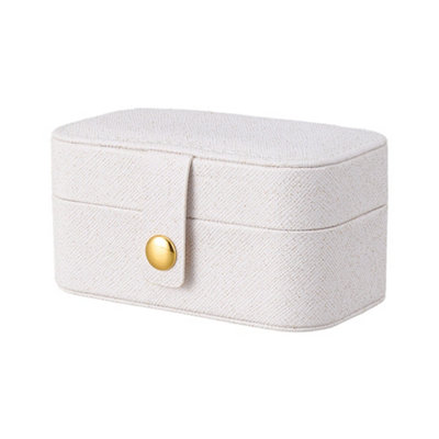 White Portable Mini Jewellery Box with Velvet Lining and Snap Button ...