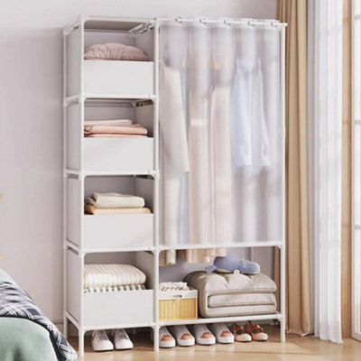 White Portable Wardrobe Closet with Doors - Foldable Steel Frame