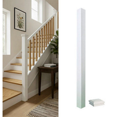 White Primed Newel Post 90mm x 90mm x 1500mm Inc Cap Traditional ...